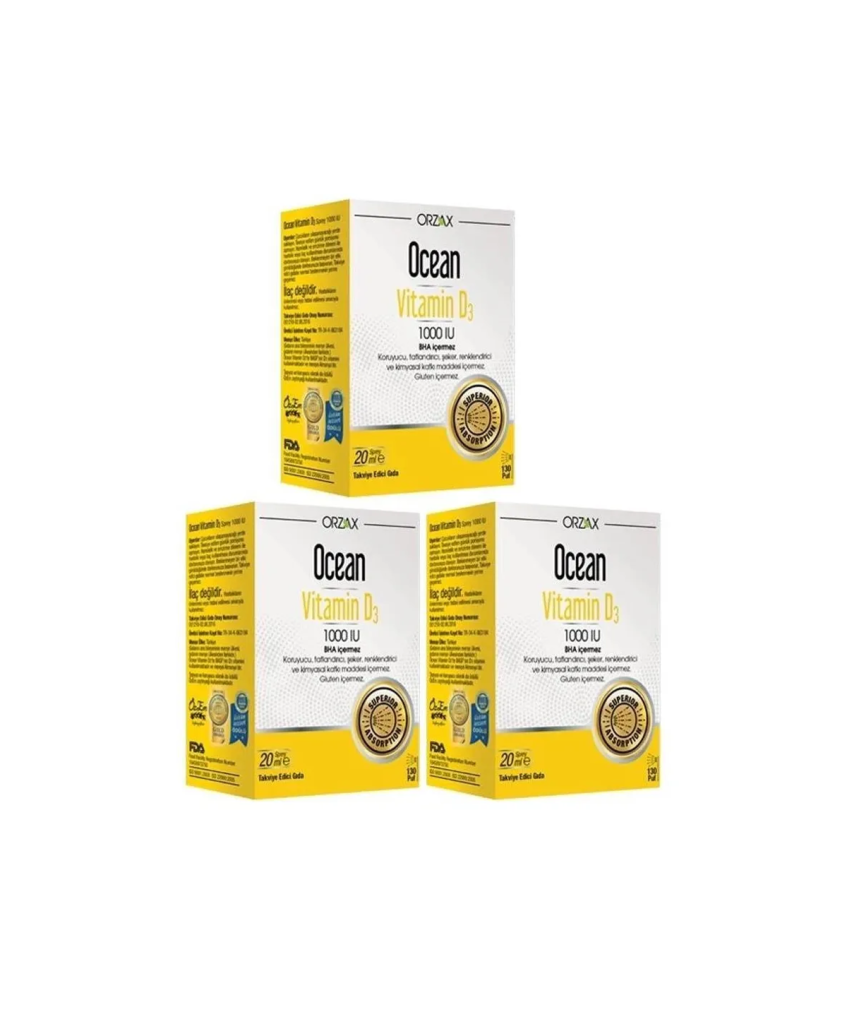 Orzax Ocean Vitamin D3 1000 IU Oral Sprey 20 ML X 3 Adet | Kemik ...